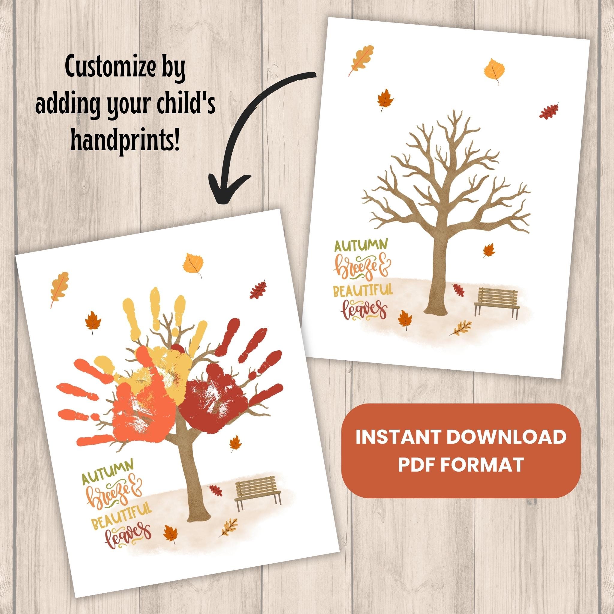 Fall Handprint Craft, Printable | Tree Leaves Handprint Art, Autumn ...