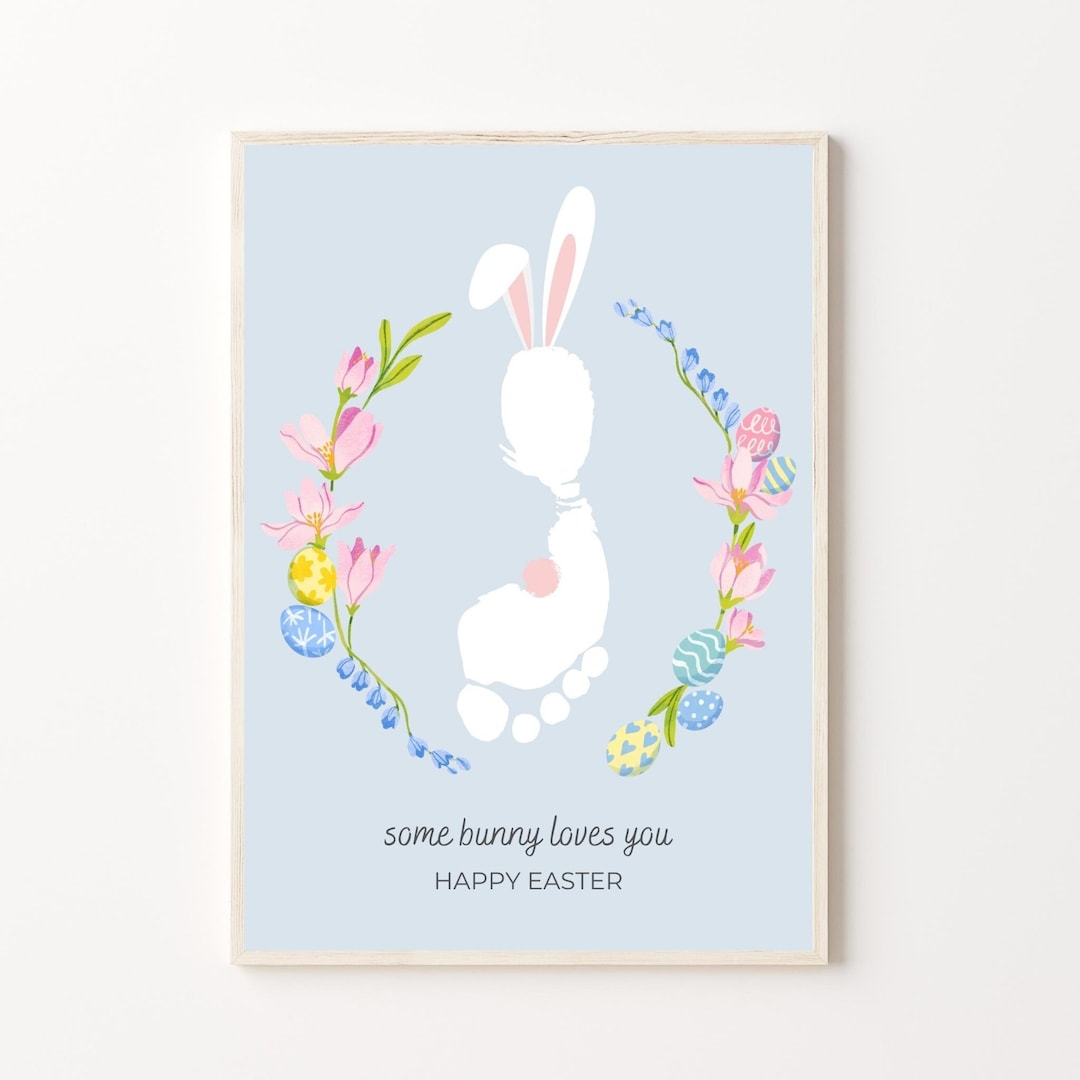 Easter Bunny Footprint Handprint Art Craft, Printable | Happy Easter ...