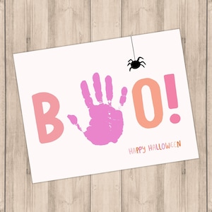 Halloween Pink Boo Handprint Art Craft, PRINTABLE | Halloween ...