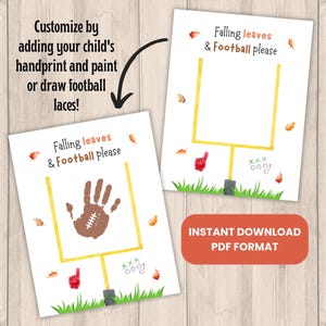Fall Handprint Art, Printable | Leaves and Football Craft, Autumn ...