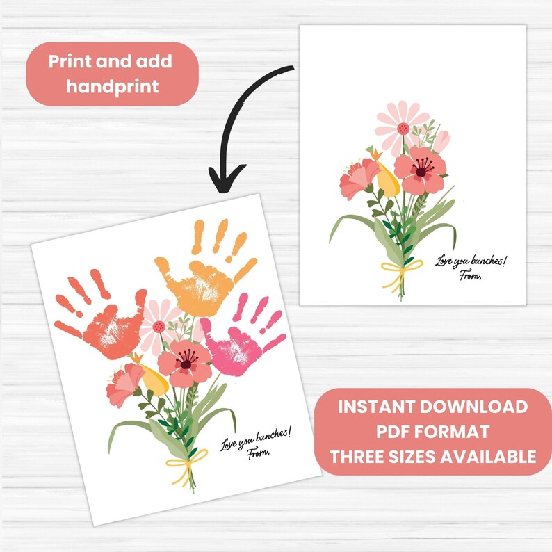 Flower Handprint Craft Art Printable for Mom or - Etsy