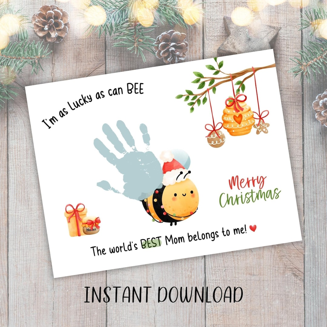Christmas Handprint Art Craft, Printable, Holiday DIY Card Gift for Mom ...