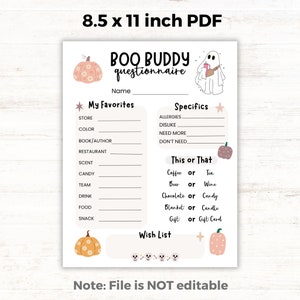 Printable Boo Buddy or Buddies Questionnaire, Halloween Gift Exchange ...