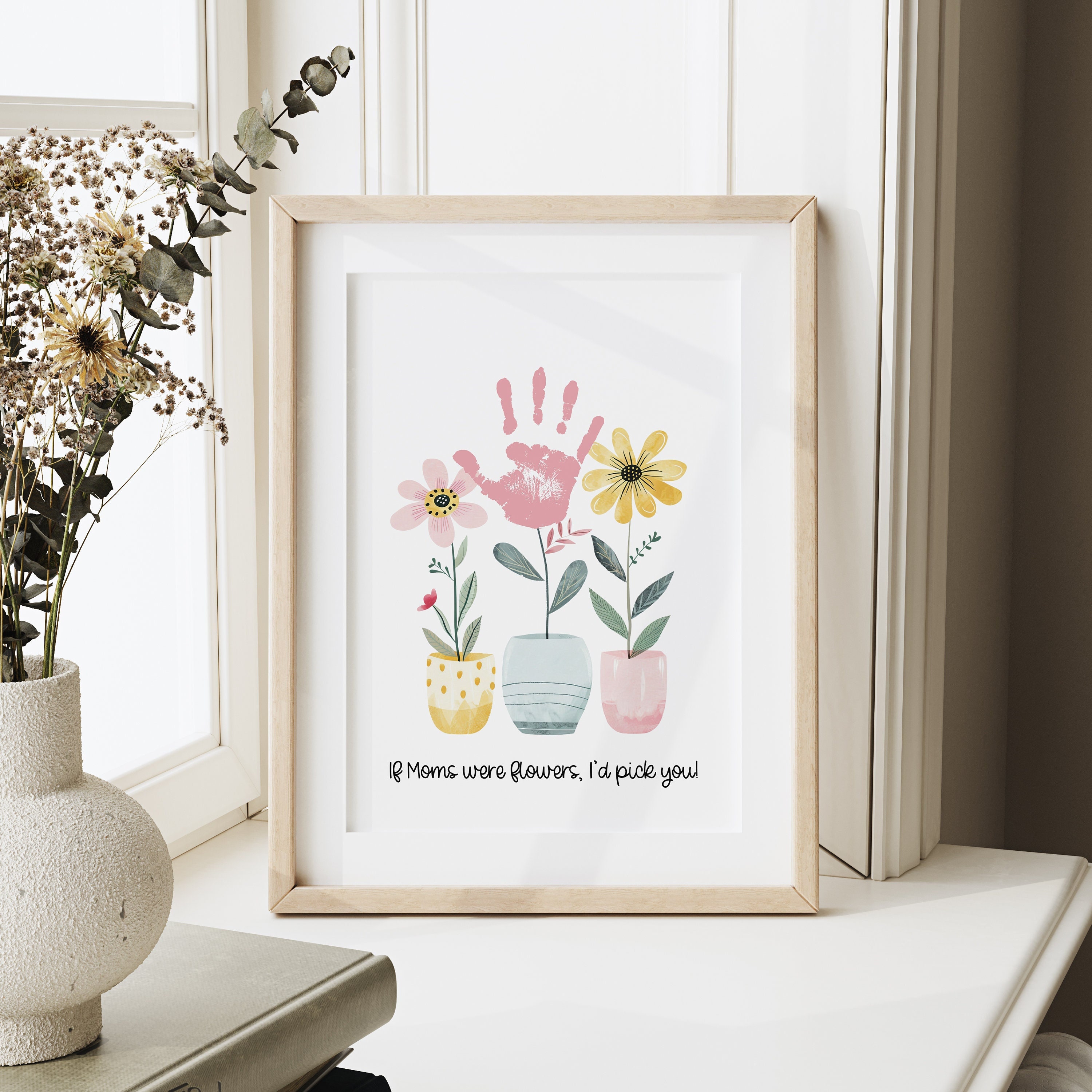 Mother's Day Flower Handprint Art, Printable | Gift for Mom Handprint ...