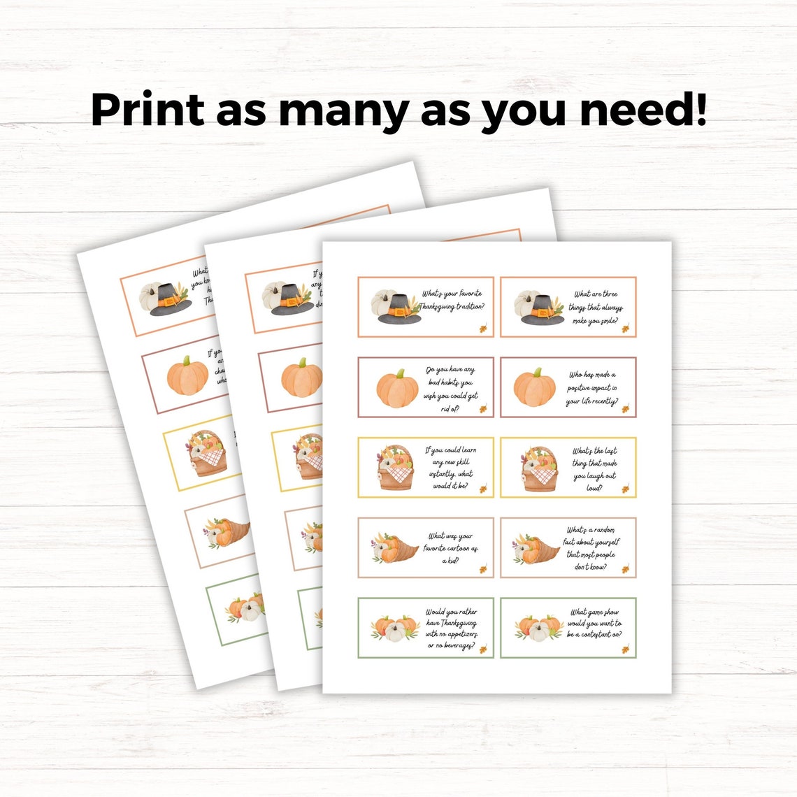 100 Thanksgiving Conversation Starter Cards, Printable | Family ...