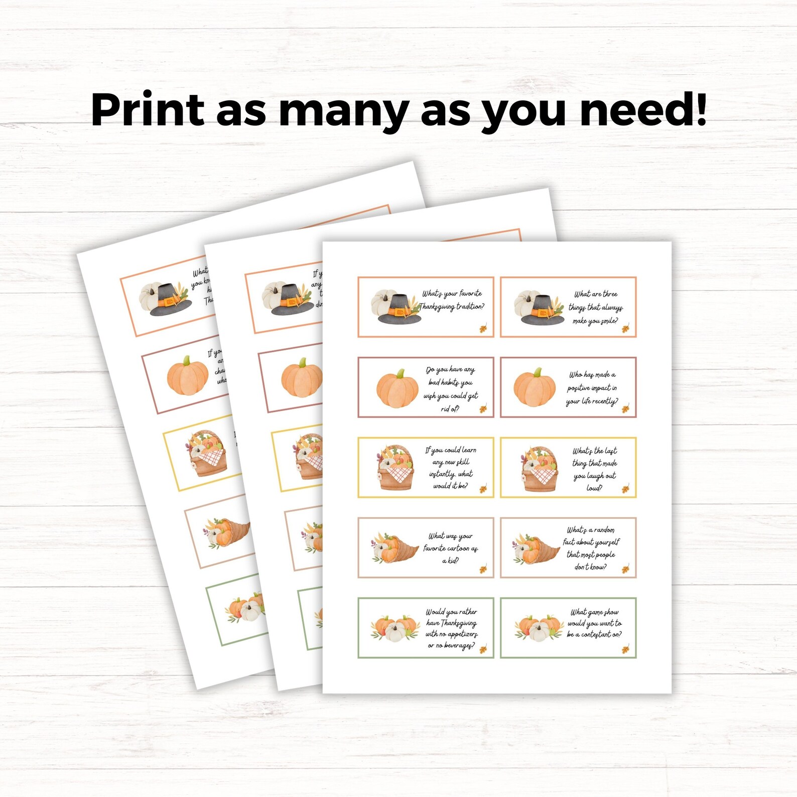 100 Thanksgiving Conversation Starter Cards, Printable | Family ...