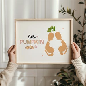 Fall Handprint Art: Hello Pumpkin, Printable | Thanksgiving Footprint ...