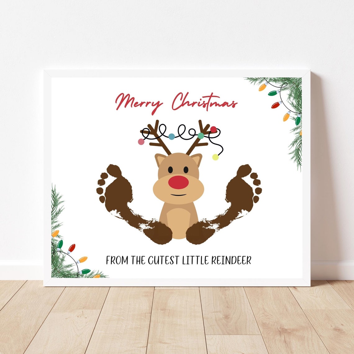 Reindeer Footprint Art Craft, Printable, Christmas or Holiday DIY Card ...