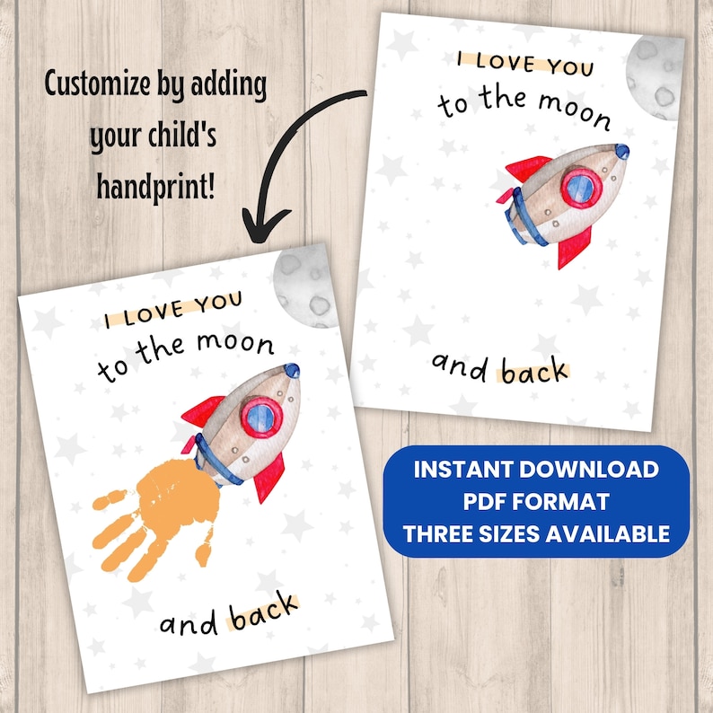 Rocket Handprint Art Craft, PRINTABLE | Gift for Dad, Mom, Grandma ...