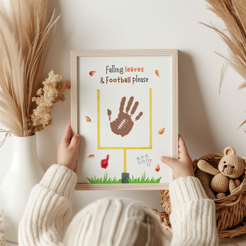 Fall Handprint Art, Printable | Leaves and Football Craft, Autumn ...