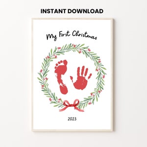 My First Christmas Footprint Art Craft, Printable Baby 1st Xmas Holiday ...