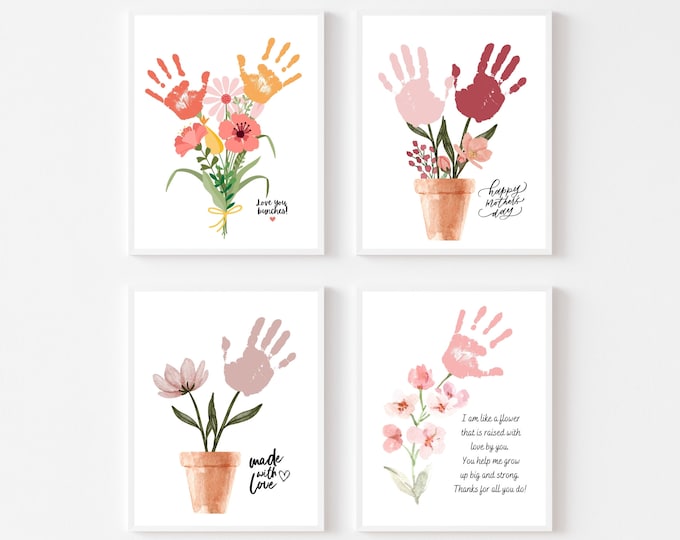 Flower Handprint Craft Art, Printable | Mothers Day, for Mom or Grandma ...