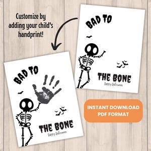 Printable Bad to the Bone Halloween Handprint Art Craft | Skeleton ...