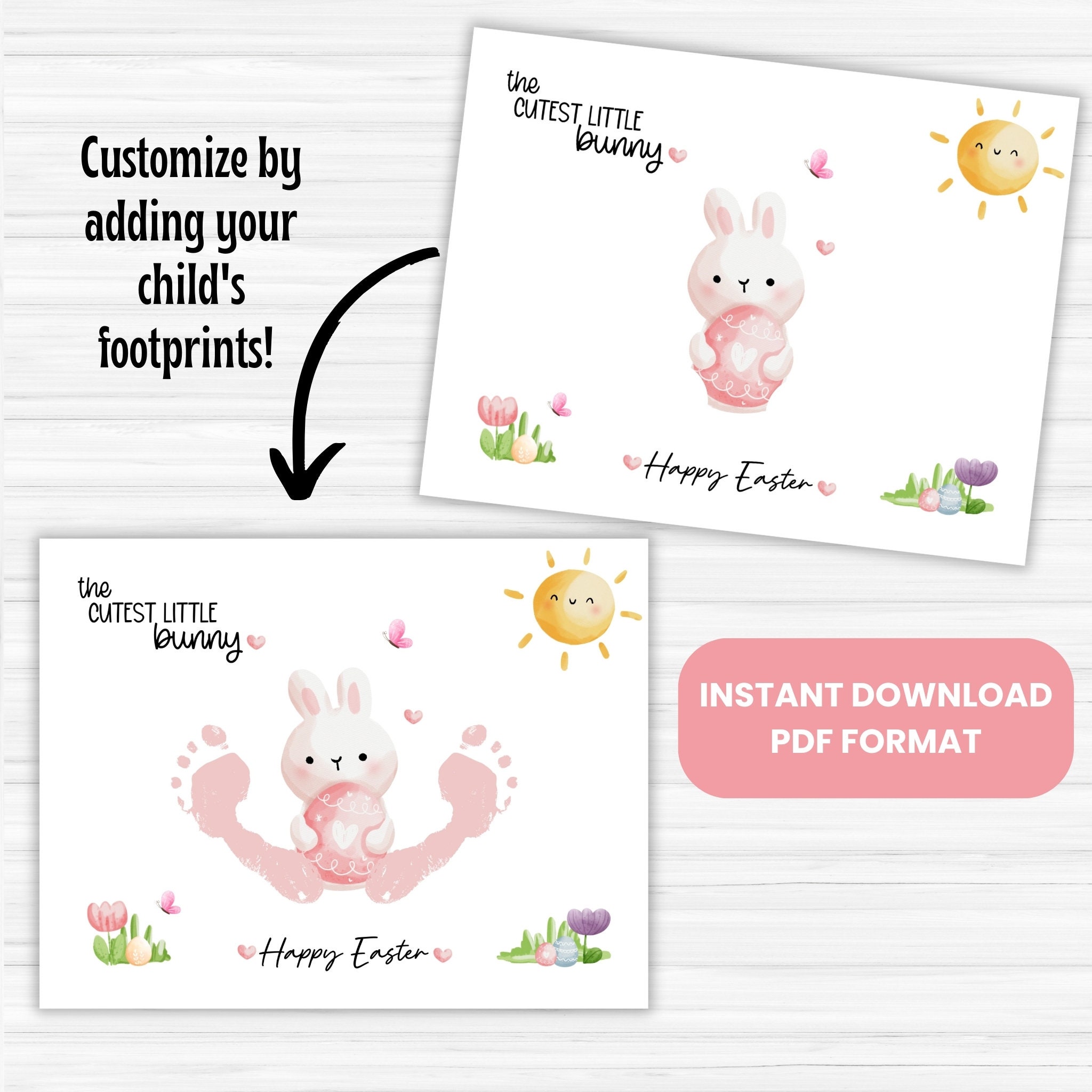 Easter Bunny Footprint Art Craft, Printable | Spring Craft | Kids Baby ...