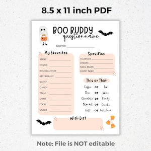 Printable Boo Buddy or Buddies Basket Questionnaire, Halloween Gift ...