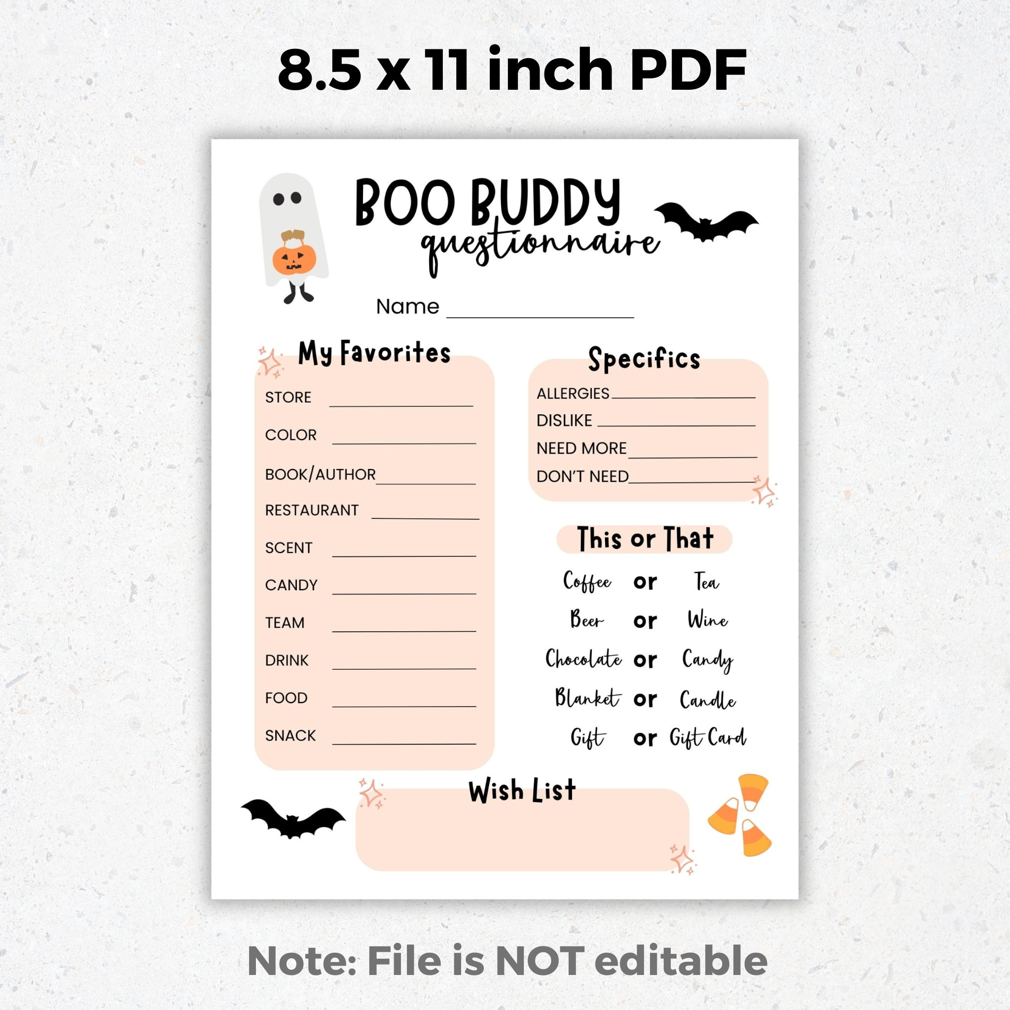 Printable Boo Buddy or Buddies Basket Questionnaire, Halloween Gift ...