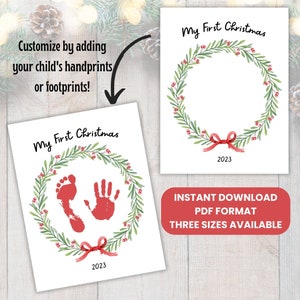 My First Christmas Footprint Art Craft, Printable Baby 1st Xmas Holiday ...