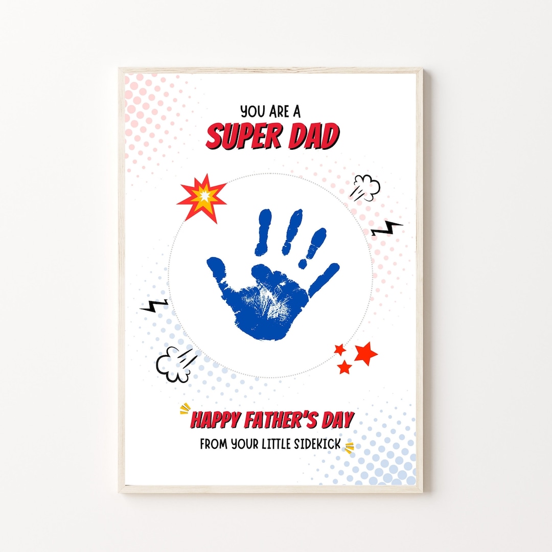 Fathers Day Super Hero Handprint Art Craft, PRINTABLE | Gift for Dad ...