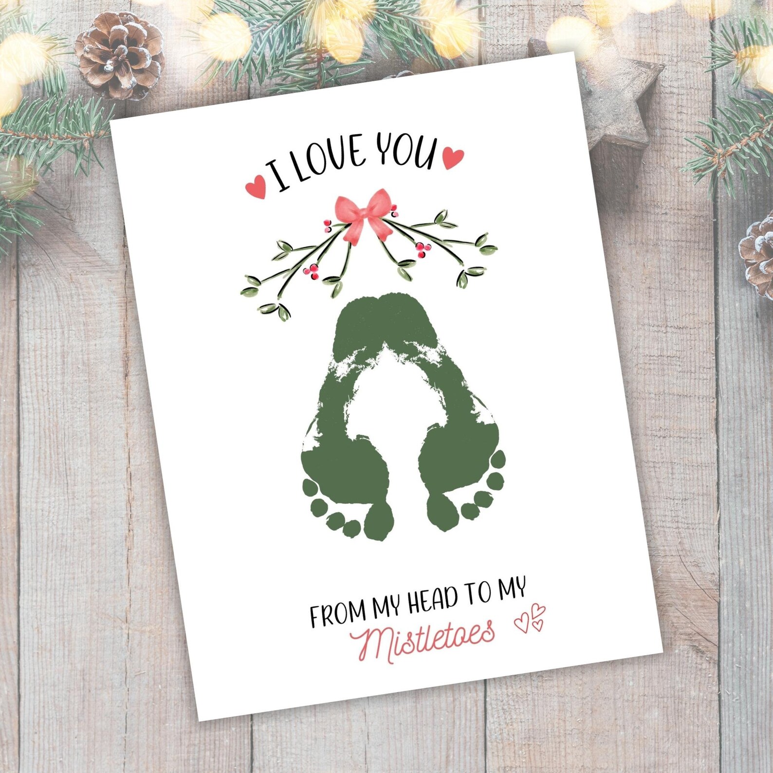 Mistletoe Christmas Footprint Art Craft, Printable, Holiday DIY Card ...