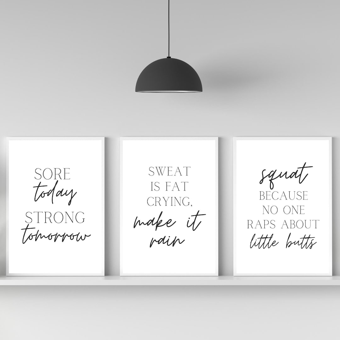 Home Gym Sign, Wall Art Set of 3, Printable Wall Art | Workout ...