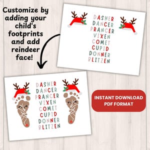 Christmas Reindeer Footprint Art, Printable | Handprint Xmas Gift for ...