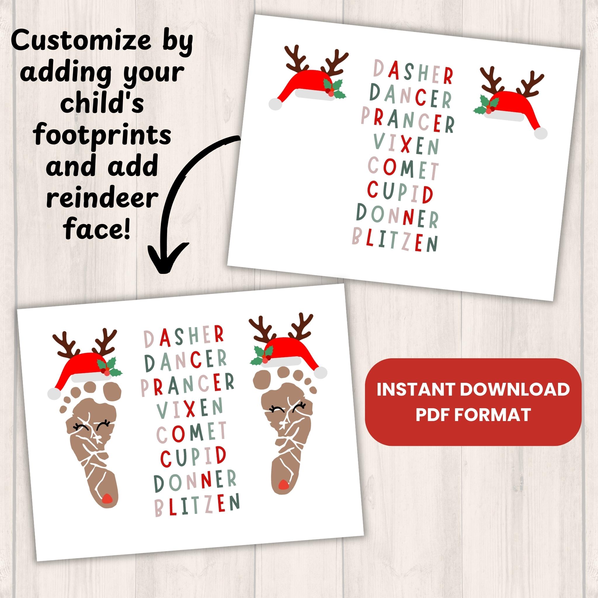 Christmas Reindeer Footprint Art, Printable | Handprint Xmas Gift for ...