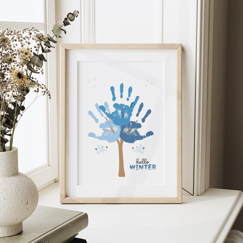 Winter Handprint Art | Printable Tree Winter Handprint Craft ...
