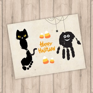 Halloween Handprint Footprint Art Craft, PRINTABLE Halloween Activities ...