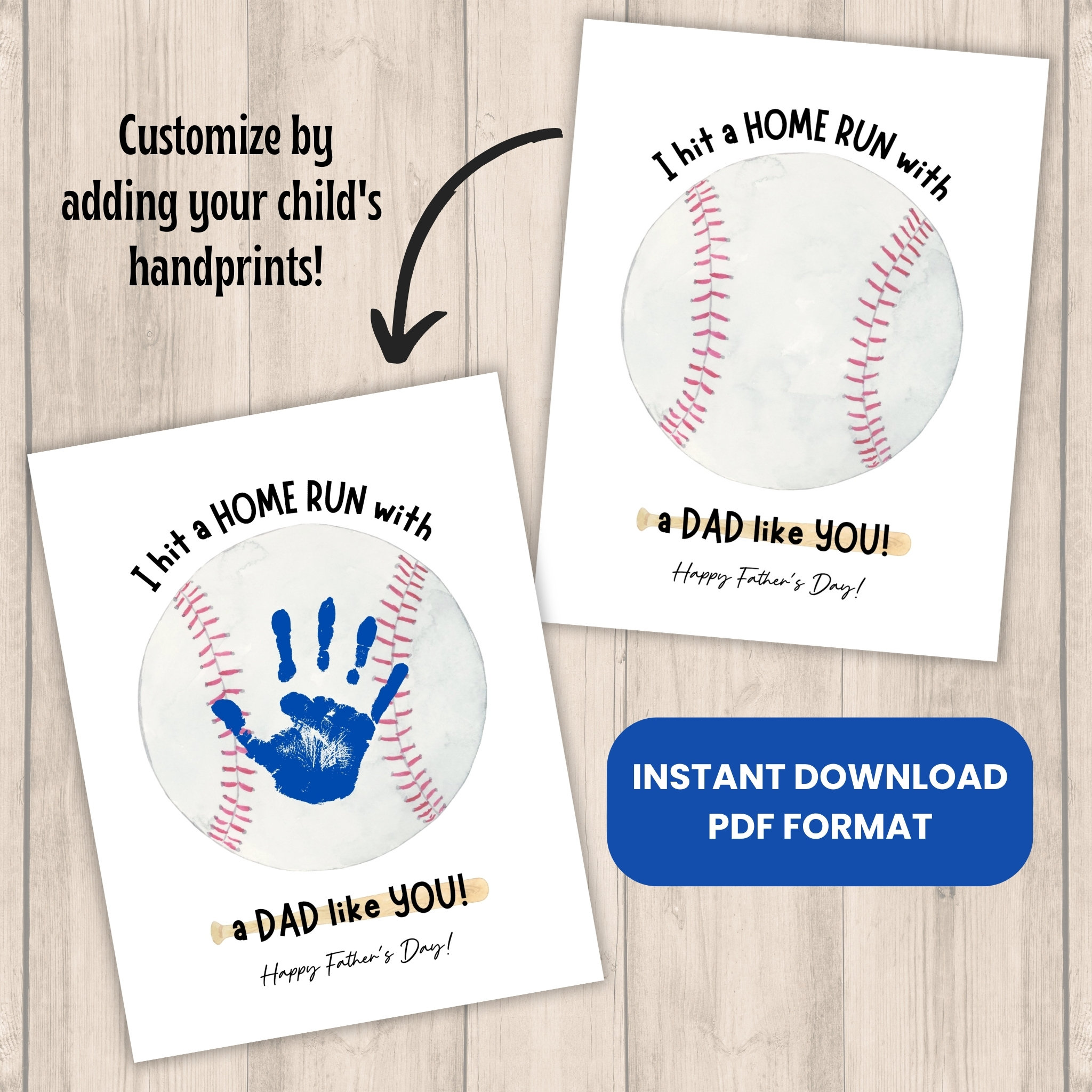 Fathers Day Baseball Handprint Art Craft, PRINTABLE | Gift for Dad From ...