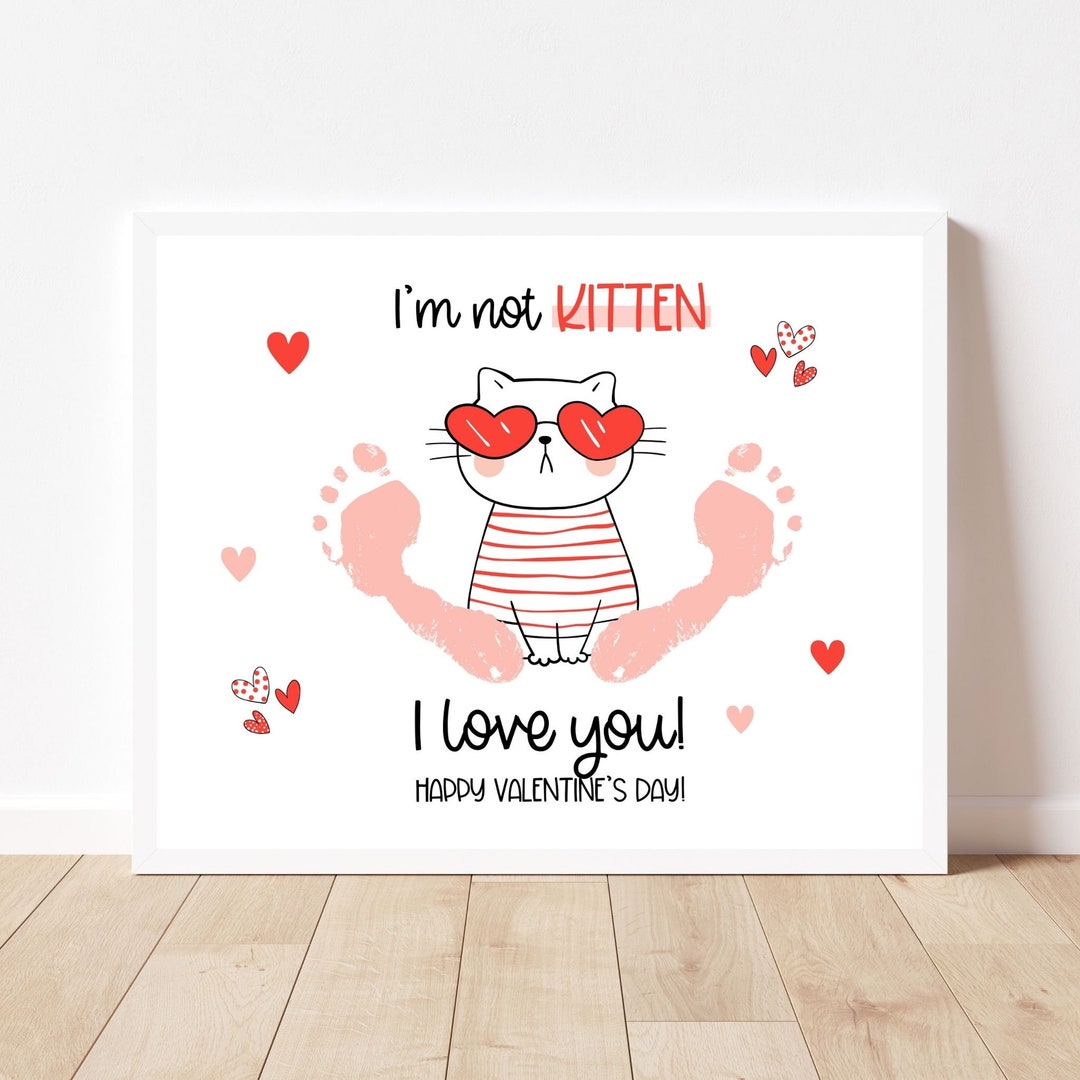 Printable Cat Valentines Day Handprint Art Craft, Preschool, Baby ...