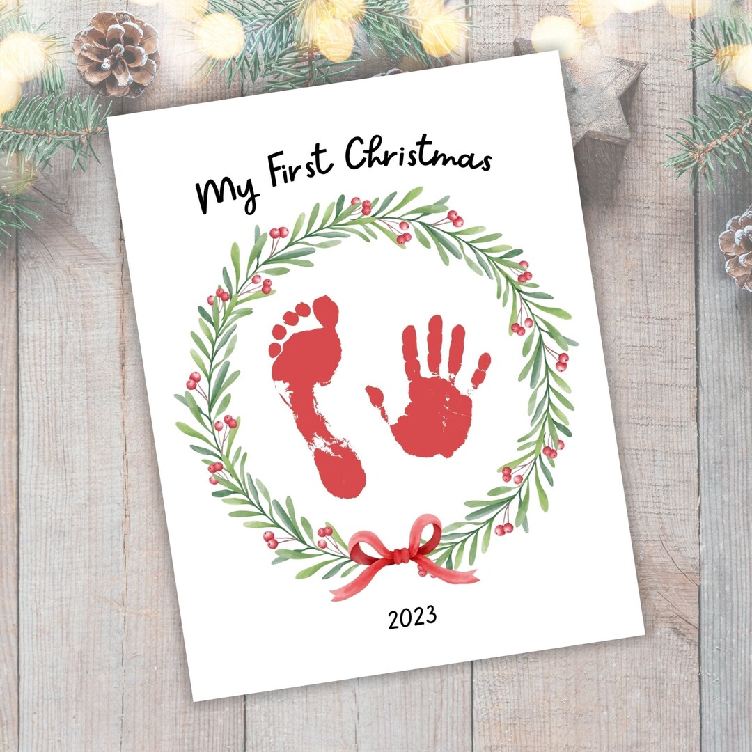My First Christmas Footprint Art Craft, Printable Baby 1st Xmas Holiday ...