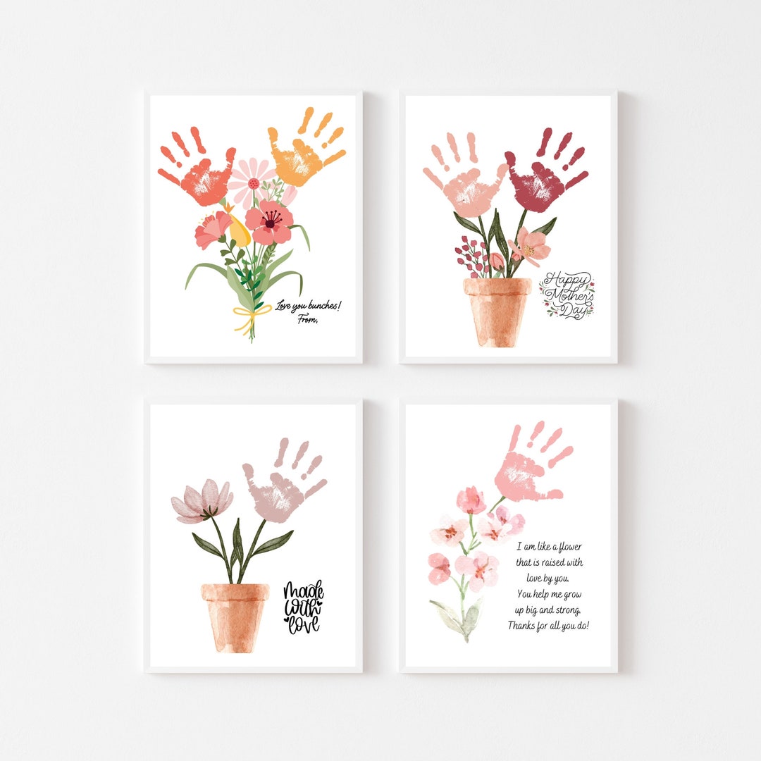 Mothers Day Flower Handprint Art Bundle, Printable Mom Craft Gift From ...