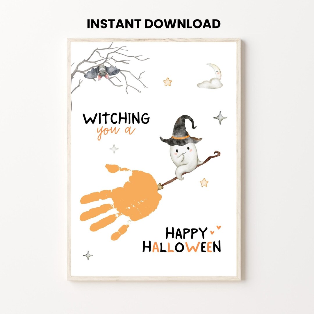 Halloween Handprint Art Craft, PRINTABLE | DIY Halloween Card Activity ...