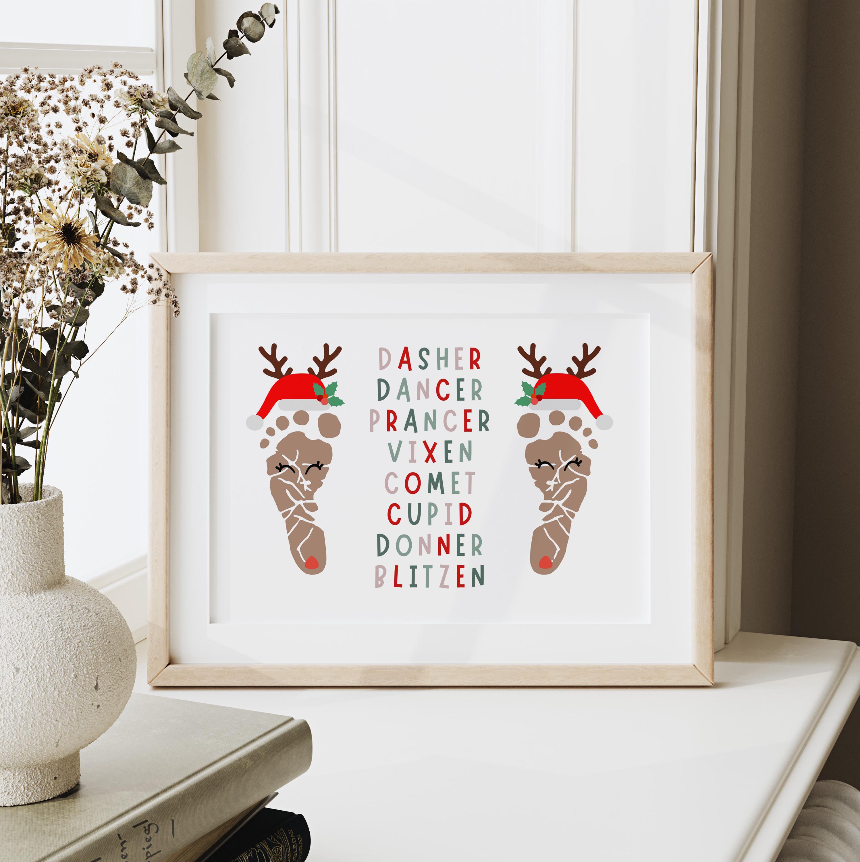 Christmas Reindeer Footprint Art, Printable | Handprint Xmas Gift for ...