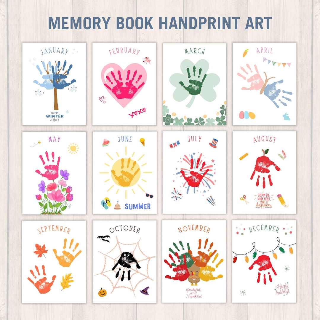 Handprint Art Memory Book, Printable Kids Calendar, 12 Month ...