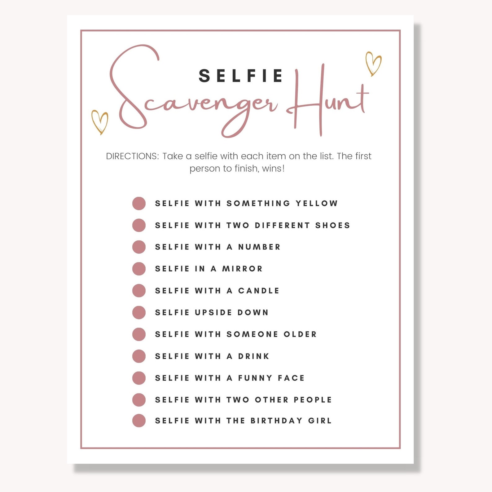 Selfie Scavenger Hunt, Teens Slumber Party Birthday Game, Sleepover ...