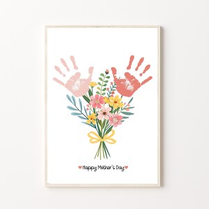 Mothers Day Flower Handprint Art Bundle, Printable | Mom Craft Gift ...