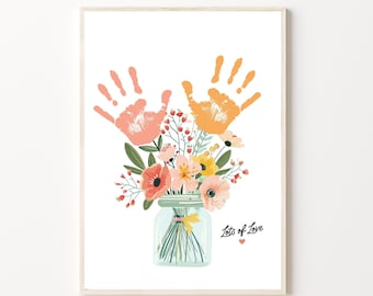 Flower Handprint Craft Art, Printable Mothers Day, for Mom or Grandma ...