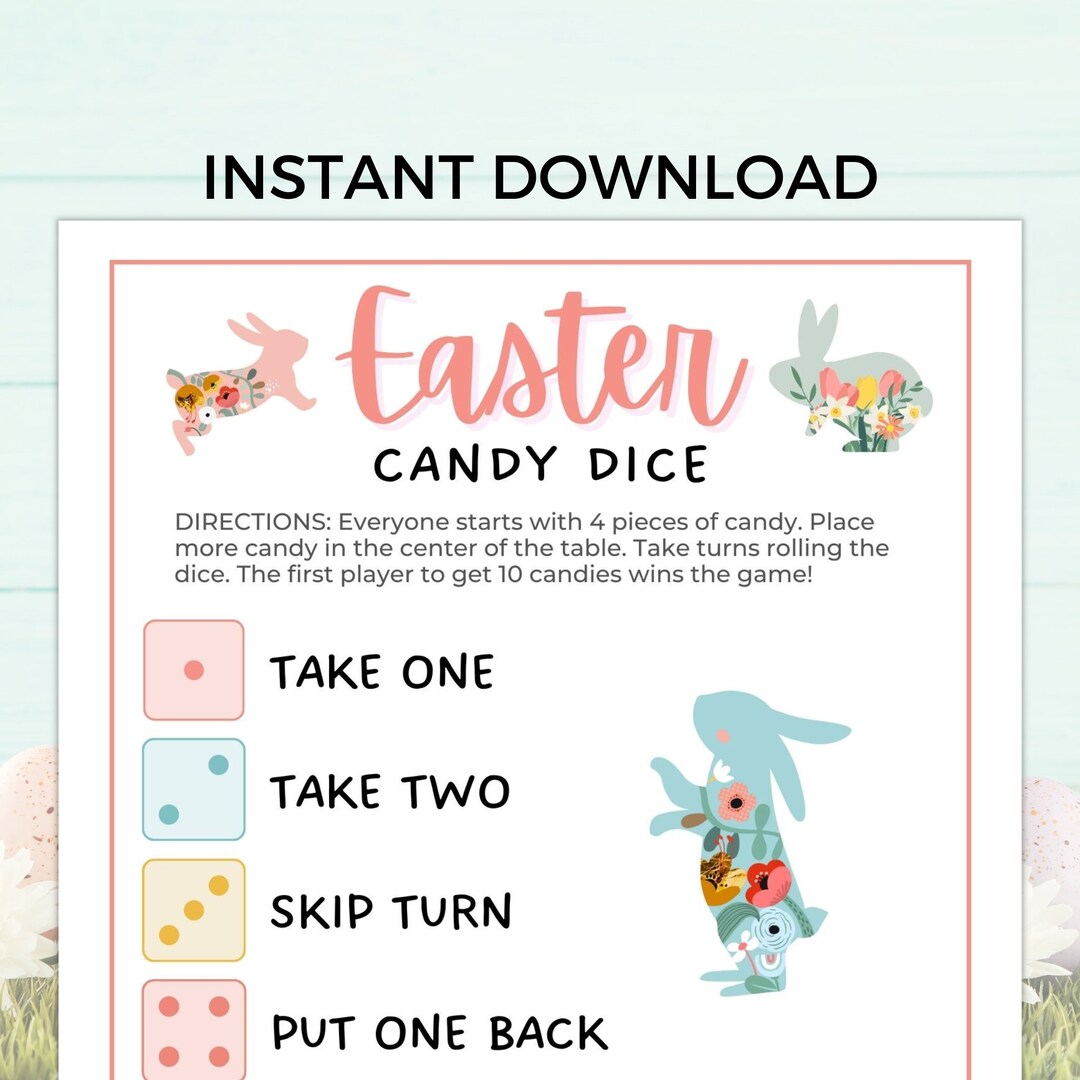 Easter Candy Dice Game, Printable Easter Games for Kids, Easter ...