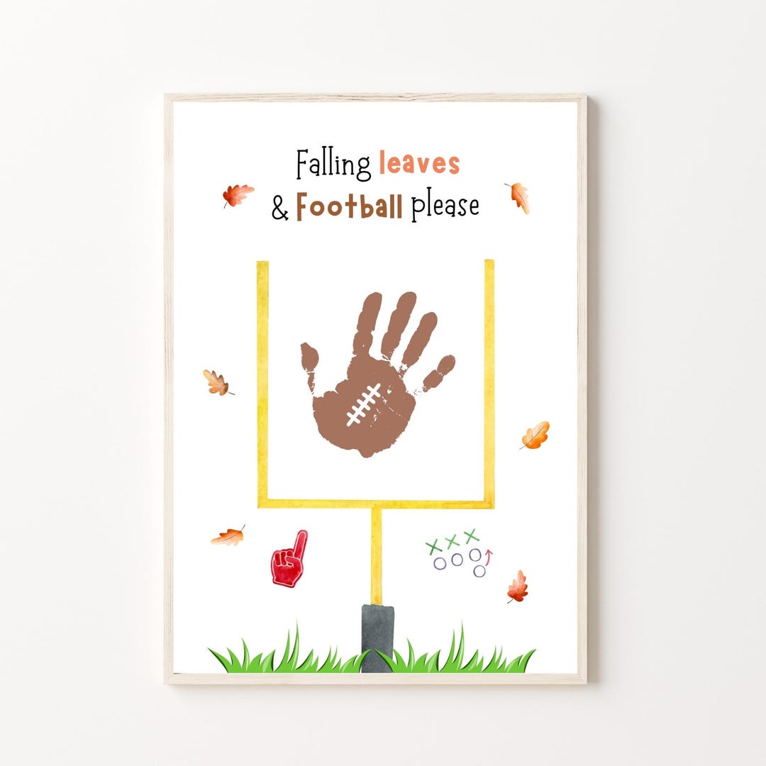 Fall Handprint Art, Printable | Leaves and Football Craft, Autumn ...