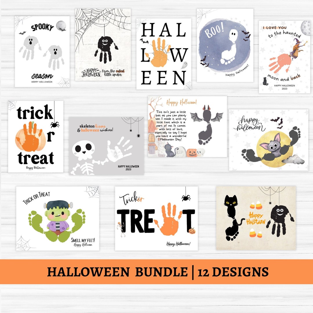Halloween Footprint Handprint Art Craft Bundle, PRINTABLE Cute ...