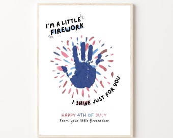 4th of July Firework Handprint Craft, Red White Boom Rocket DIY Craft ...