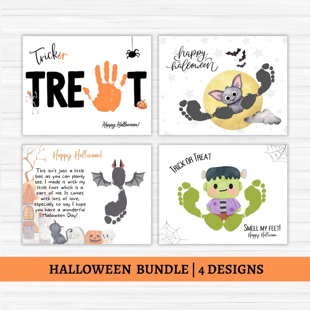 Halloween Footprint Handprint Art Craft Bundle, PRINTABLE Cute ...