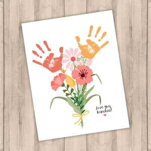 Flower Handprint Craft Art, Printable | for Mom or Grandma Handprint ...