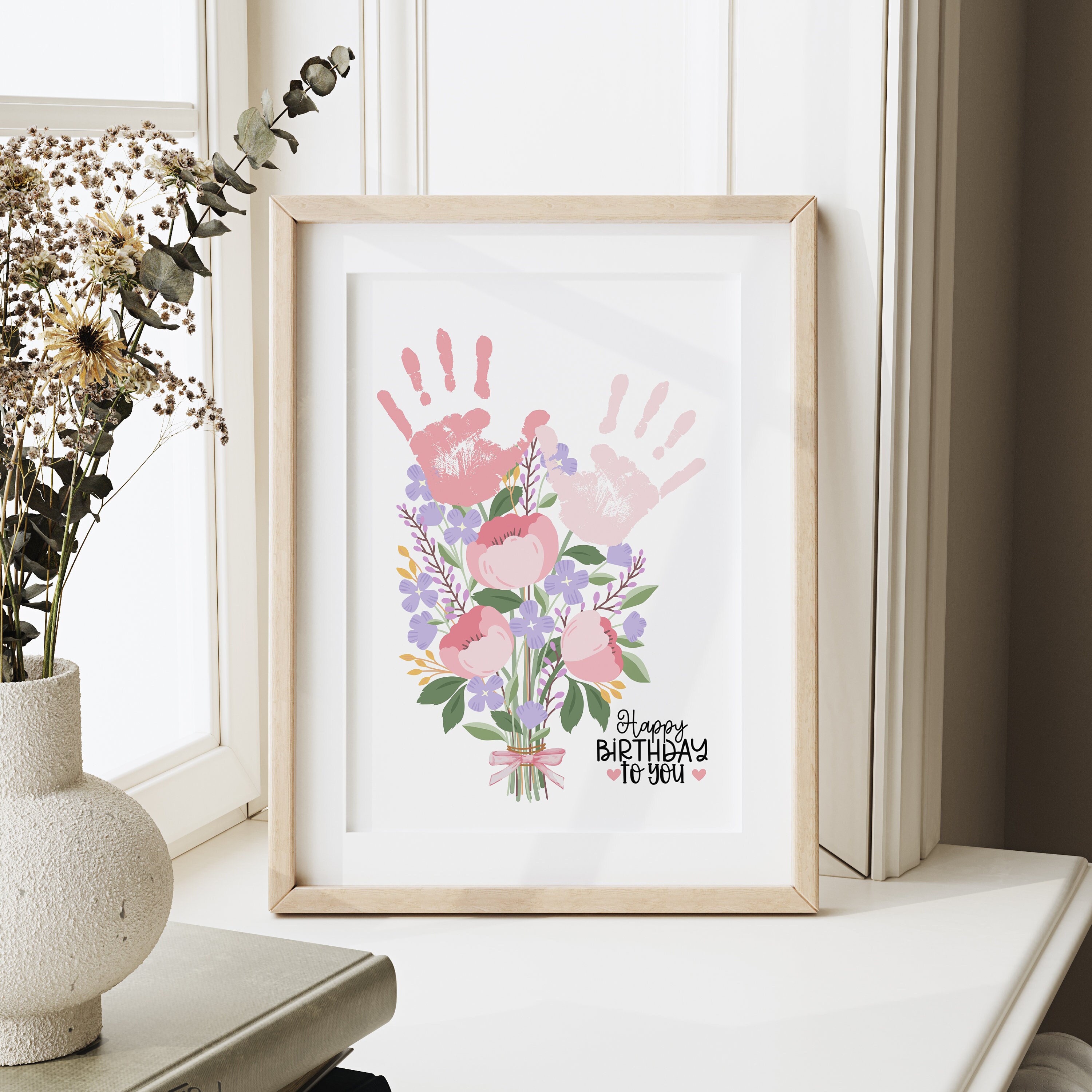 Flower Bouquet Handprint Craft Art for Birthday, Printable | for Mom or ...