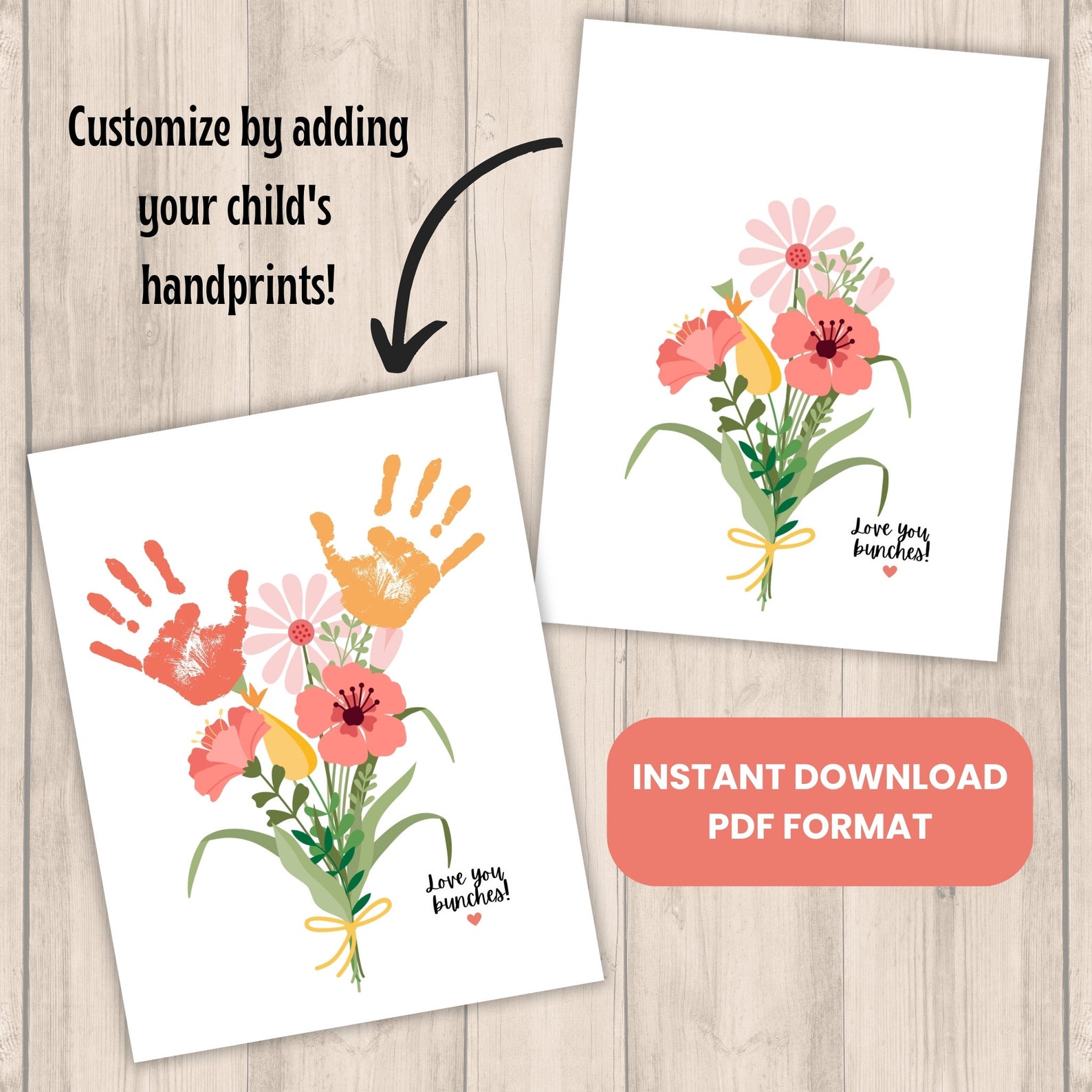 Flower Handprint Craft Art, Printable | for Mom or Grandma Handprint ...