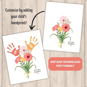Flower Handprint Craft Art, Printable | for Mom or Grandma Handprint ...