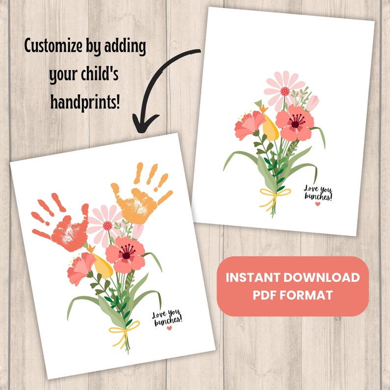 Flower Handprint Craft Art, Printable | for Mom or Grandma Handprint ...