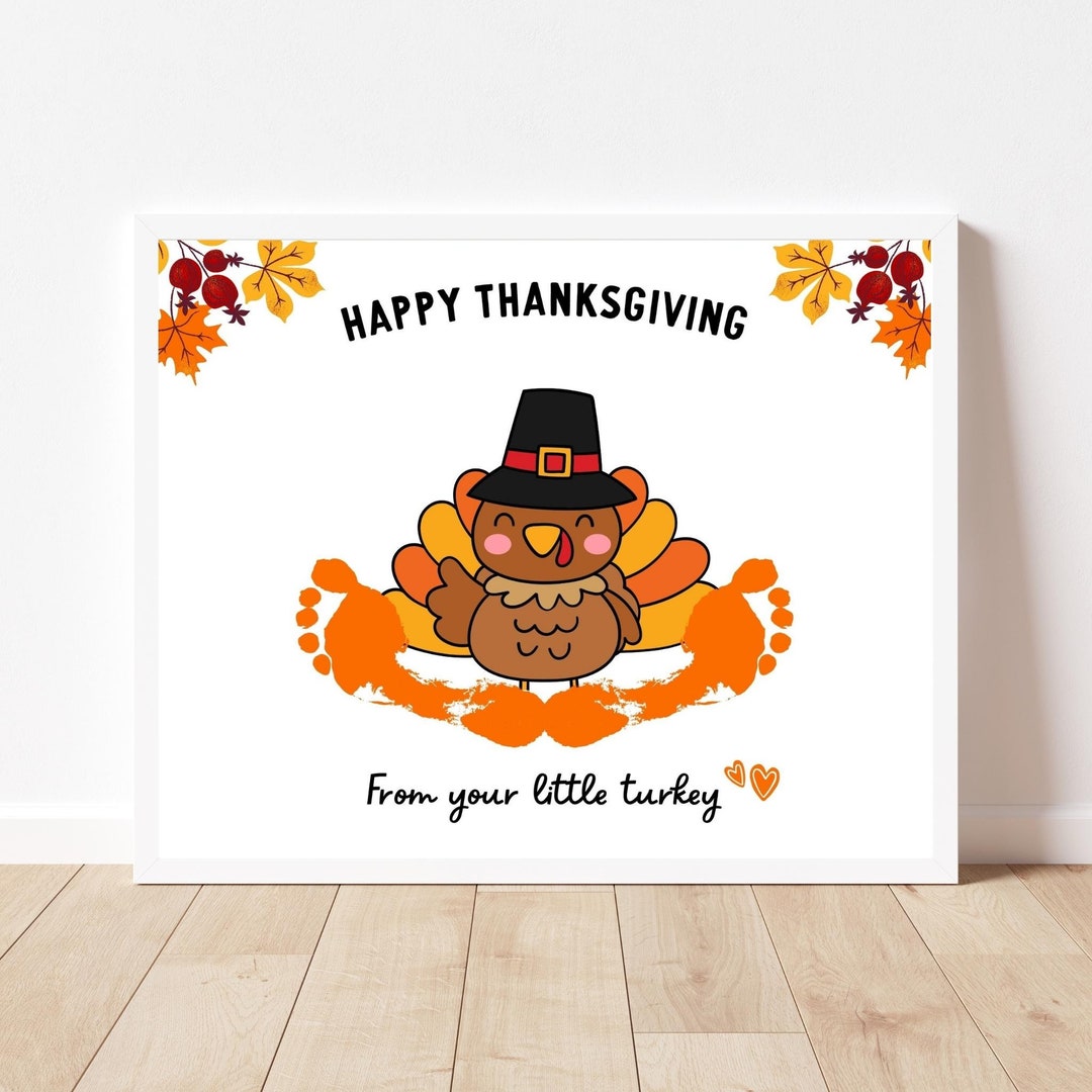 Thanksgiving Turkey Footprint Craft, Printable | Fall Handprint Art ...