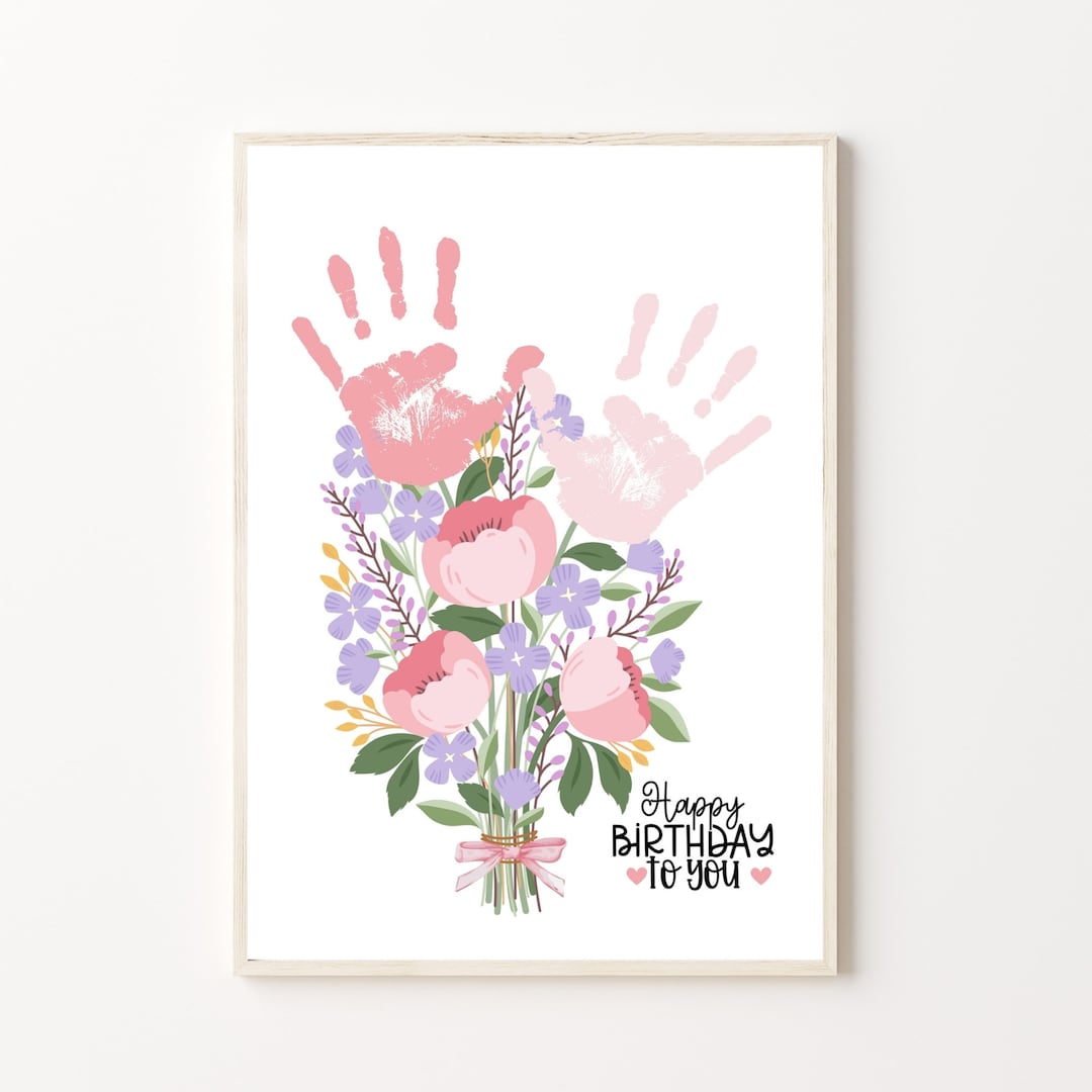 Flower Bouquet Handprint Craft Art for Birthday, Printable | for Mom or ...